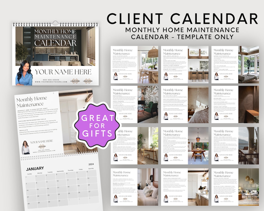 Monthly Home Maintenance Calendar Real Estate Planner Template Home ...