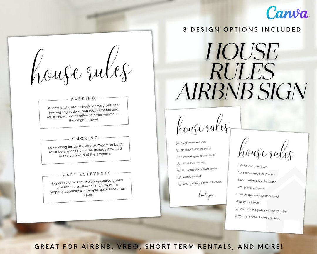 Airbnb House Rules Sign 8 - Real Estate Template - Etsy