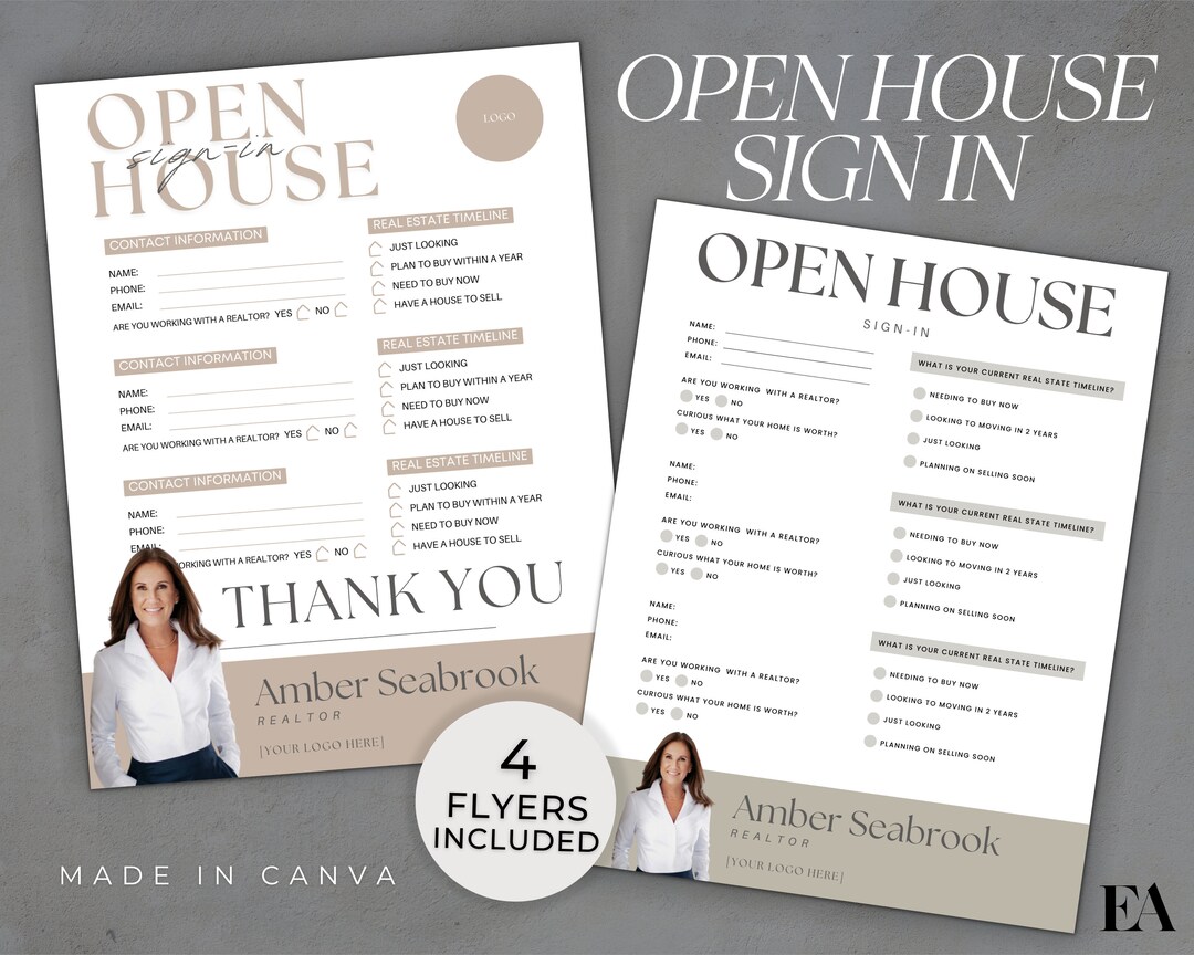 Open House Sign in Sheet, Editable Canva Template, Real Estate Open ...