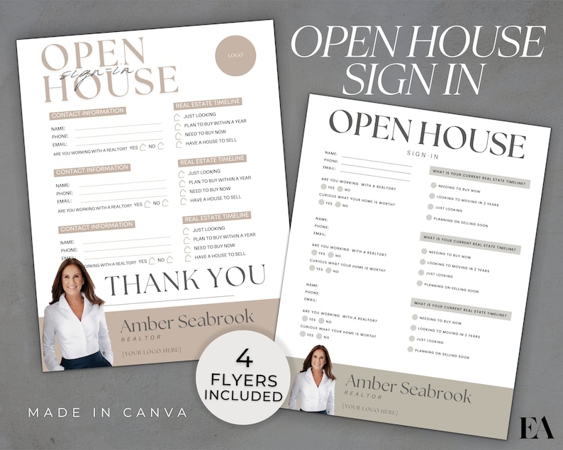 Open House Sign in Sheet Editable Canva Template Real Estate - Etsy