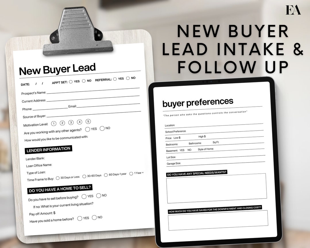 Homebuyer Intake Form Real Estate Lead Tracker Realtor Lead Magnet ...