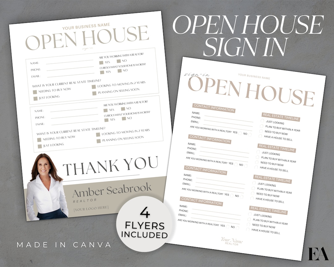 Open House Sign in Sheet, Editable Canva Template, Real Estate Open ...