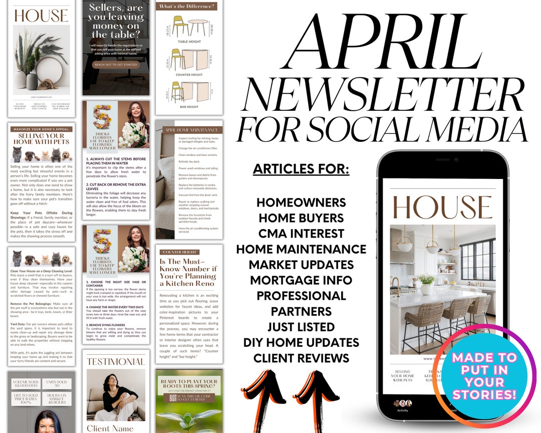 April Social Media Newsletter, Realtor Instagram, Newsletter Template ...