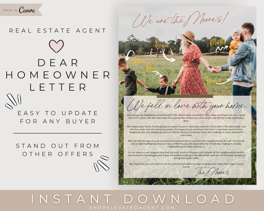 Cute Editable Home Buyer Letter Template, Realtor Offer Cover Letter to ...