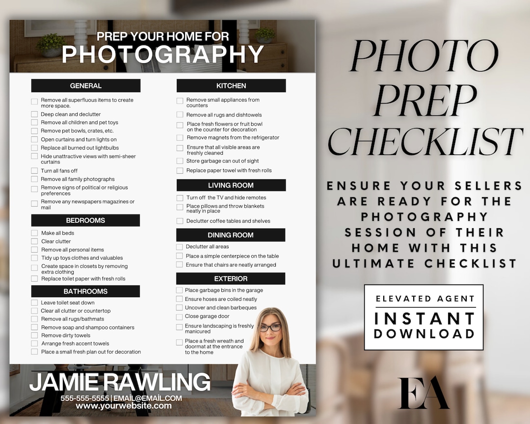 Photography Prep Checklist, Real Estate Template, Realtor Photography ...