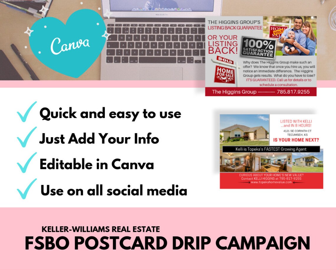 FSBO Postcard Campaign Real Estate postcard Templates Canva | Etsy