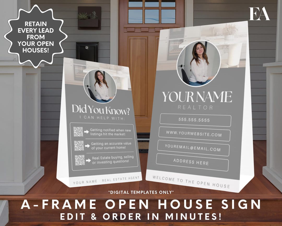 Real Estate A-frame Open House Sign Template, Realtor Marketing, Open ...