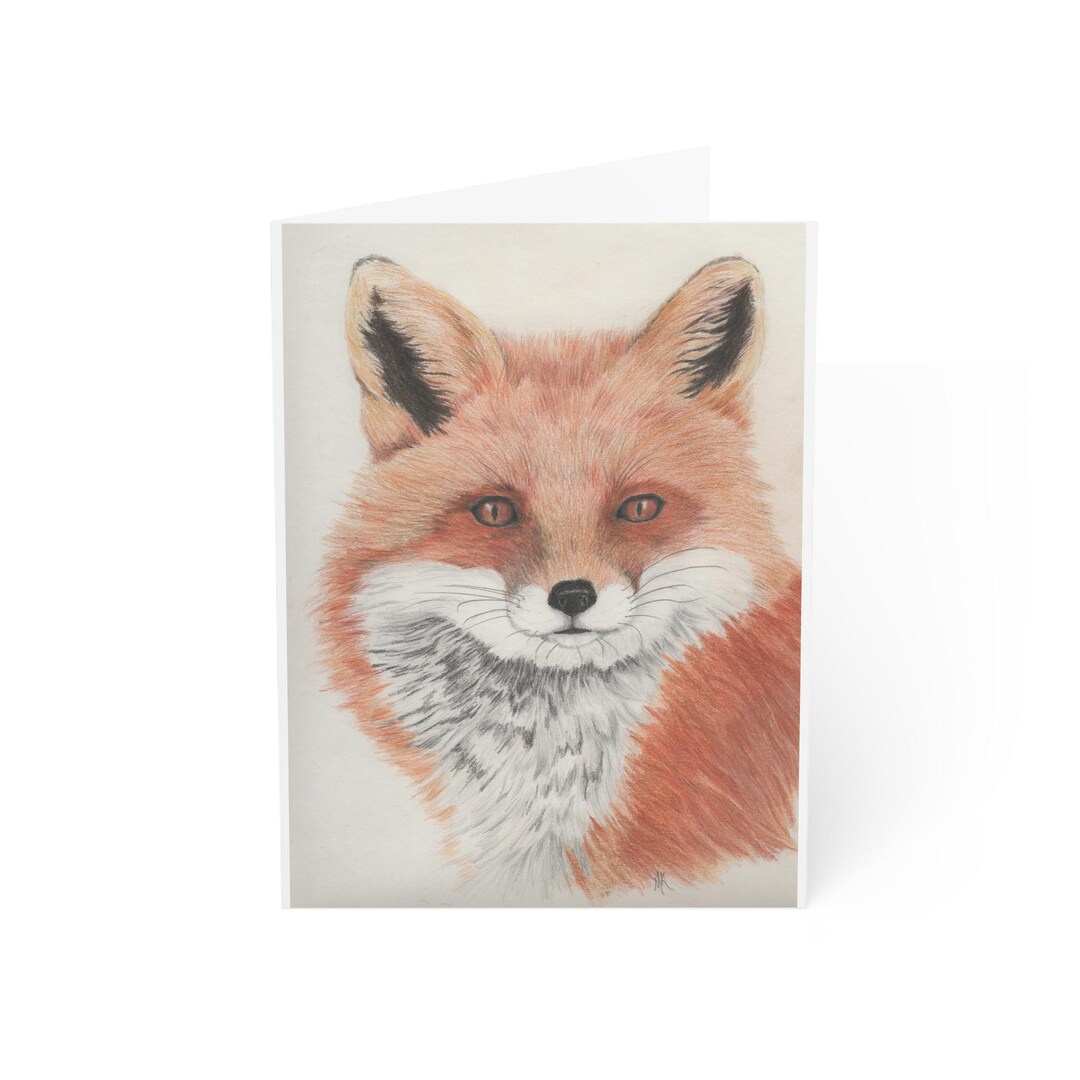 Colored Pencil Original Art Drawing of a Red Fox Greeting Note Card ...
