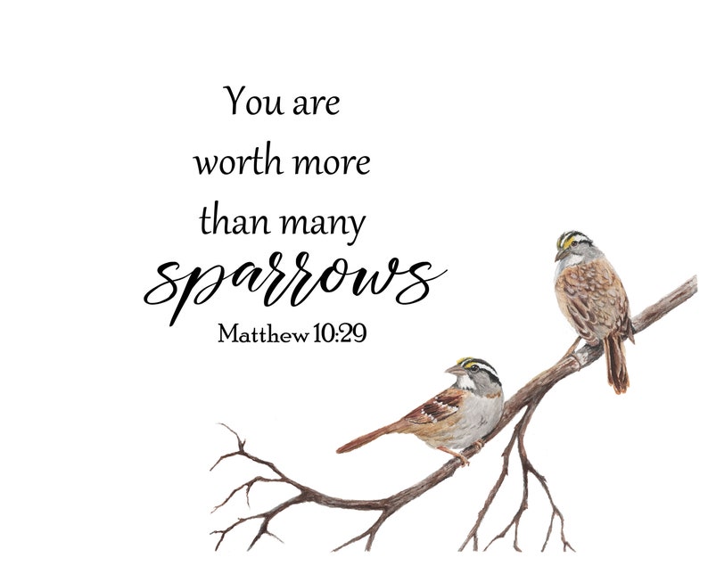 Scripture Bible Verse Wall Art You Are Worth More Than Many Sparrows Scripture Digital Instant ...