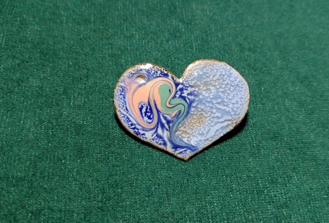 Artisan Handcrafted Copper Enamel Blue Heart Pin, Unique, One of a Kind ...