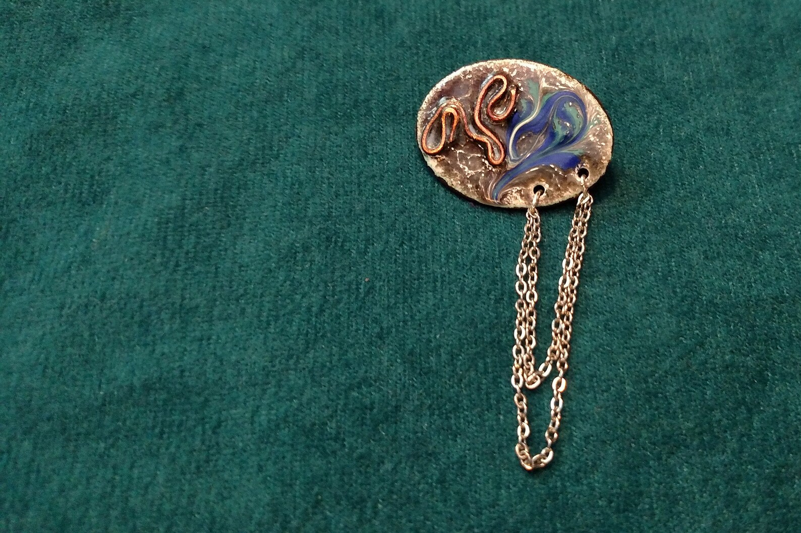 Copper Enamel Oval Pin With Chain Dangle Makes a Unique Artisan ...