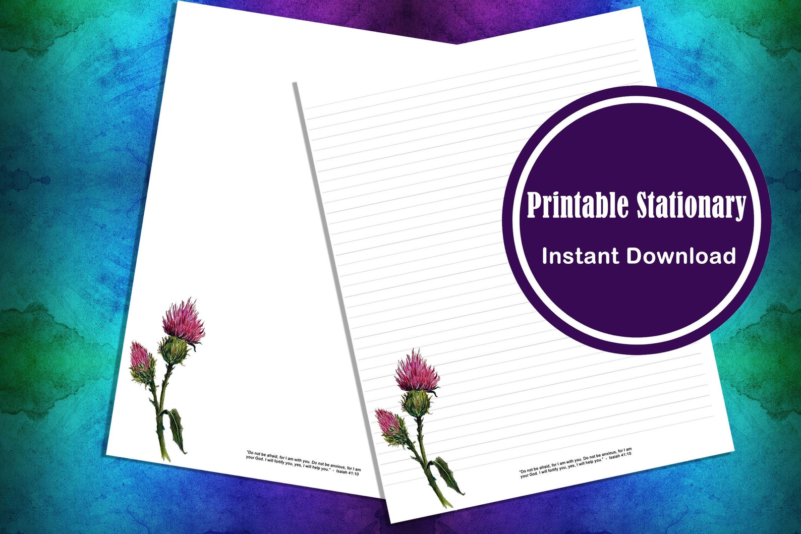 Printable Letter Writing Stationery | Watercolor Floral Thistle ...