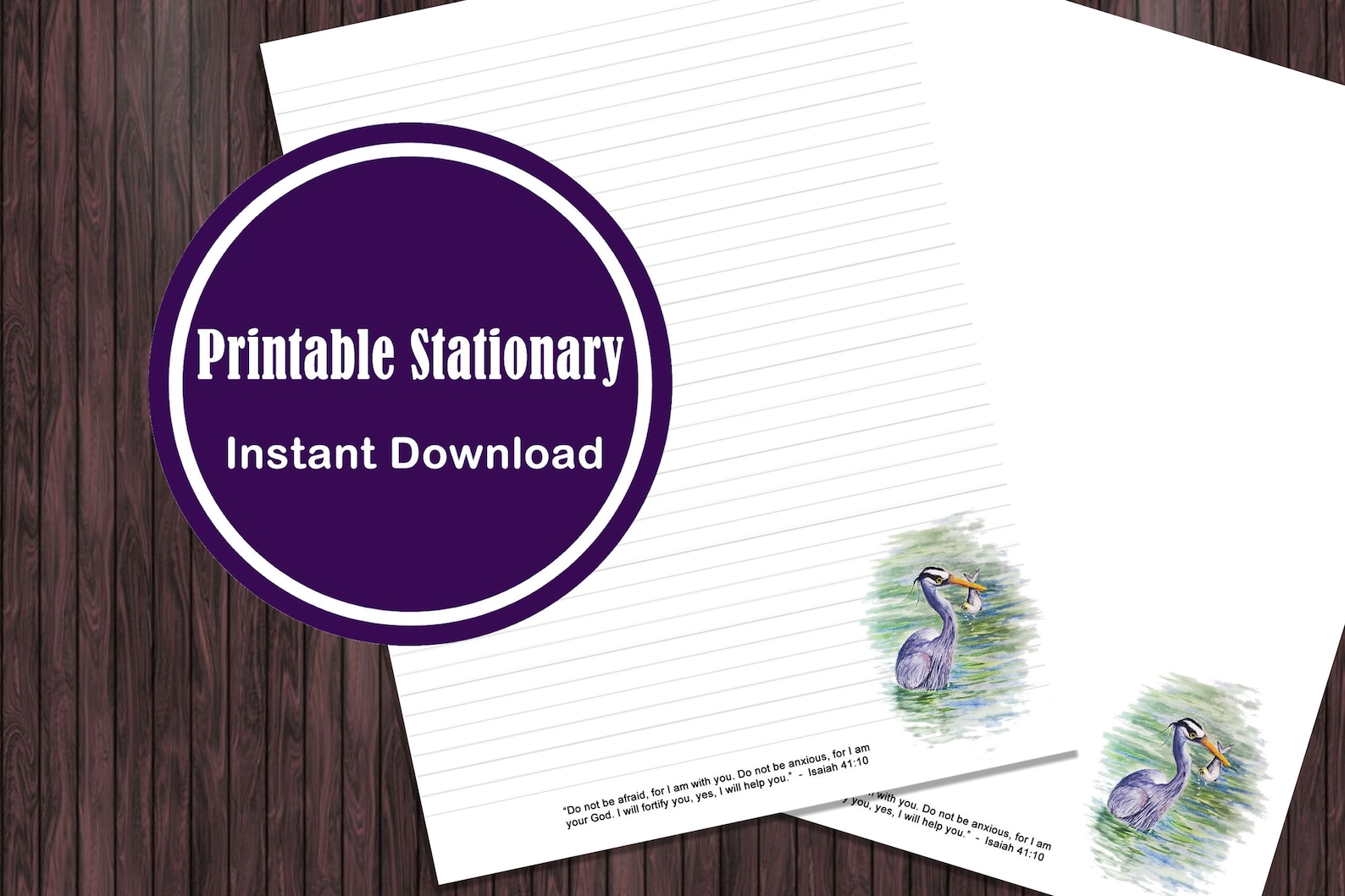 Printable Letter Writing Nature Stationery Watercolor Heron | Printable ...