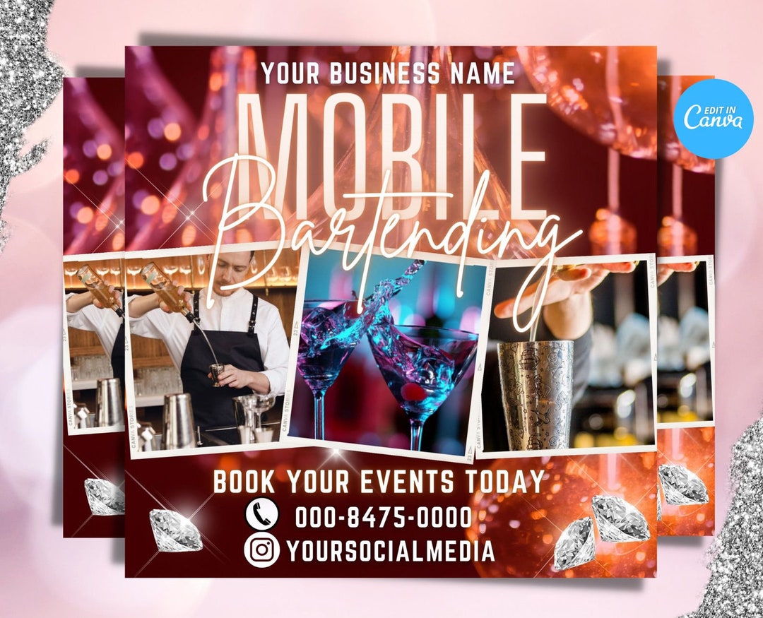 Bartender Flyer + Mobile Bartending Flyer + Social Media Flyer + Night ...