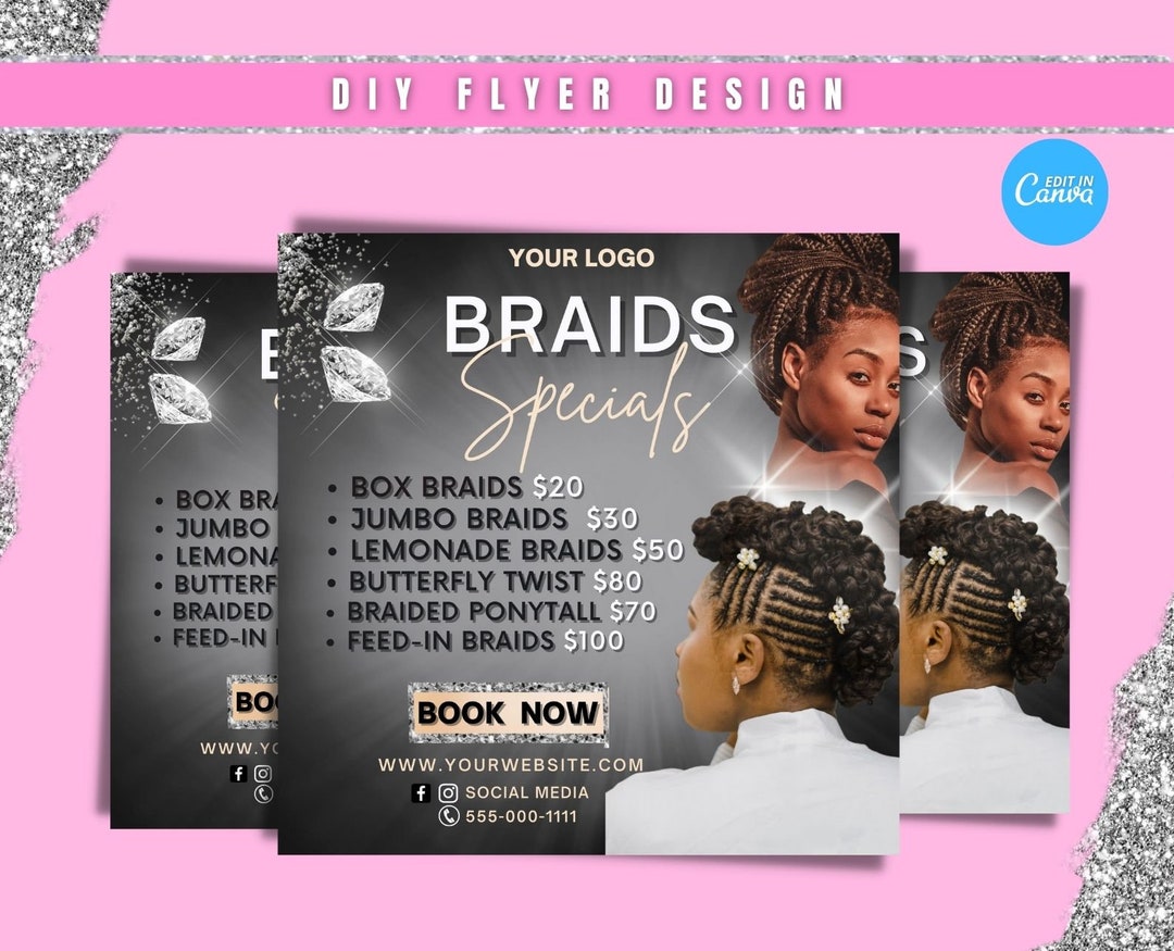 DIY Braids Flyer, Hairstylist Flyer, Hair Flyer, Social Media Flyer ...