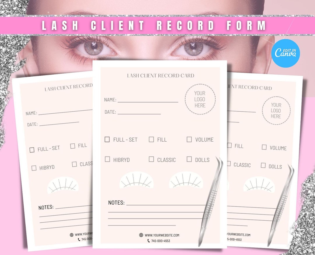 Digital Eyelash Client Record, Client Record Book, Lash Tech Planner ...