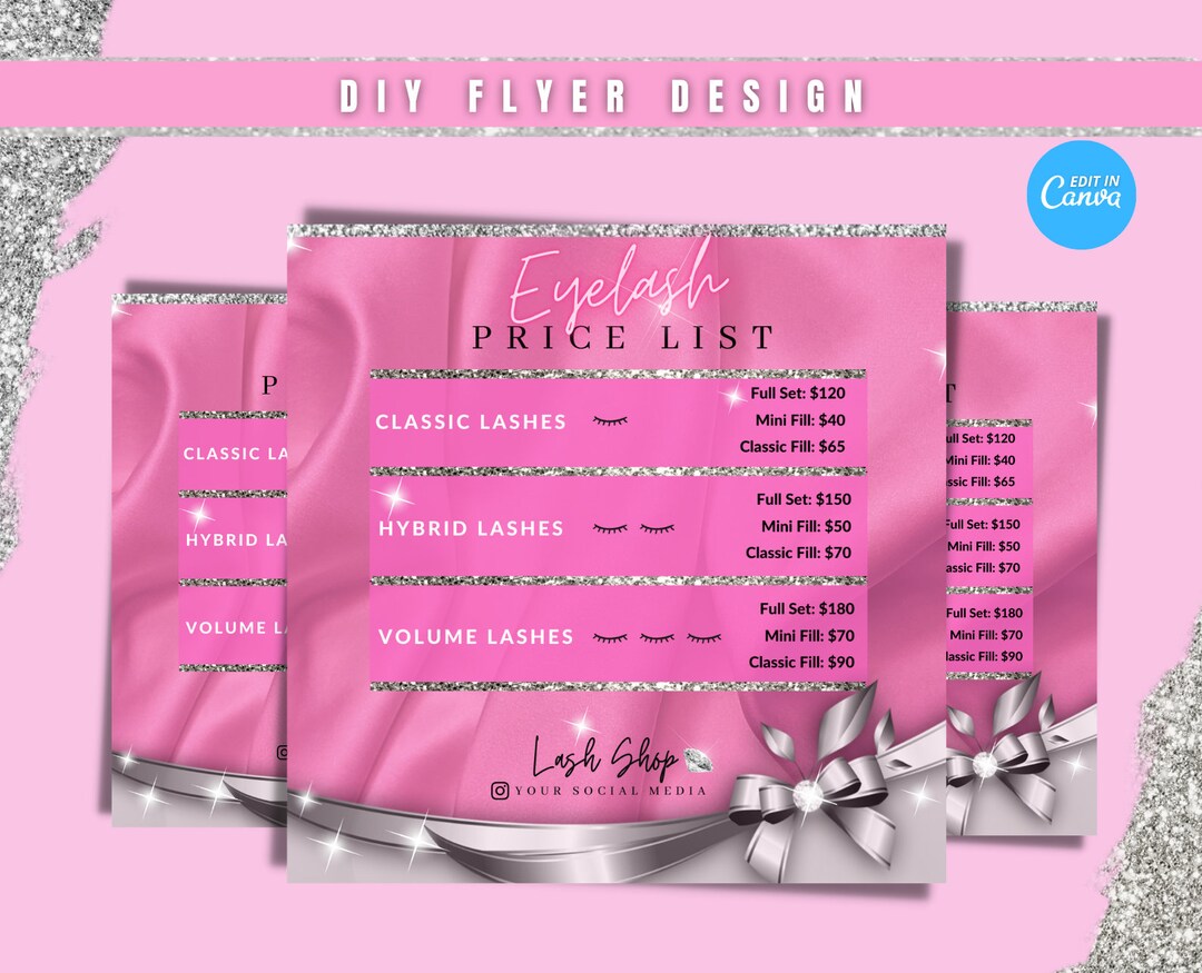 DIY Eyelash Price List, Lash Flash Sale Flyer, Lash Technician Flyer ...
