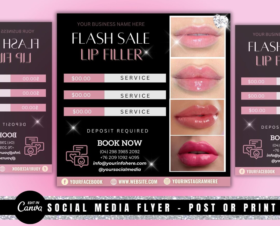 Lip Filler Flyers Canva Editable Flyers Social Media Flyers Beauty ...