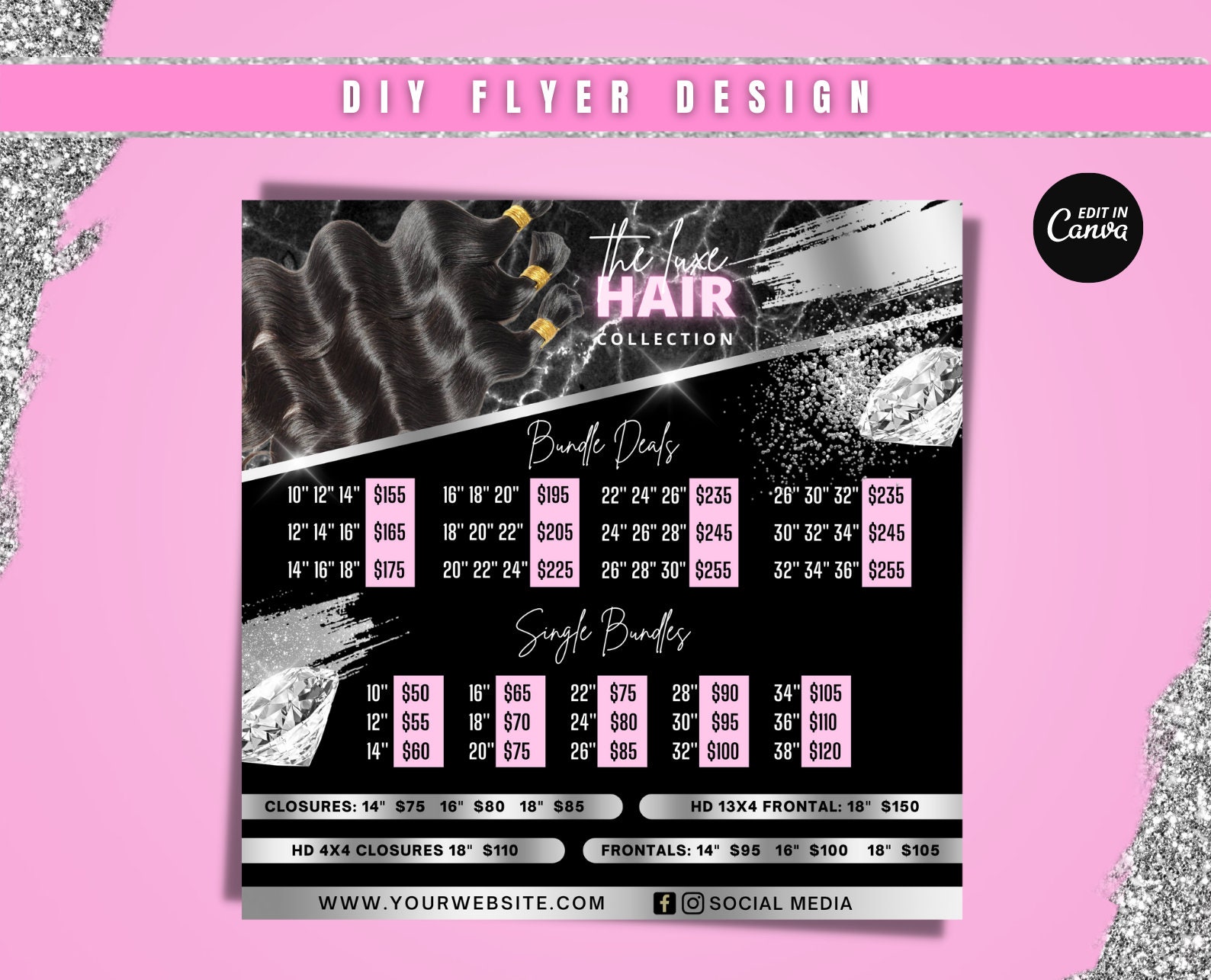 DIY Hair Price List Flyer Hair Collection Flyer Hair Bundles | Etsy