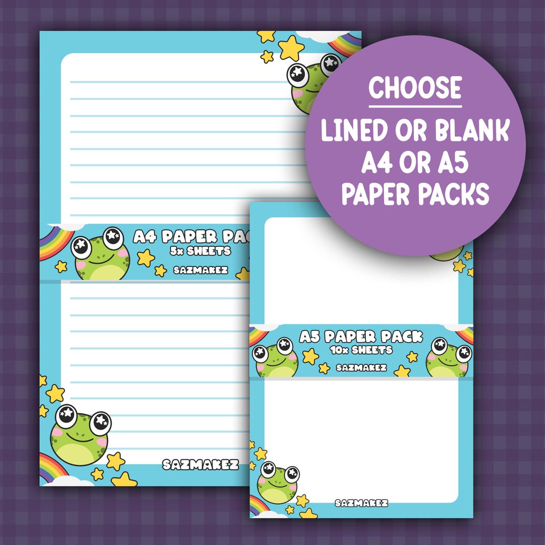Frog Writing Paper A4-A5, Lined, Blank, Cute Letter Writing Paper ...