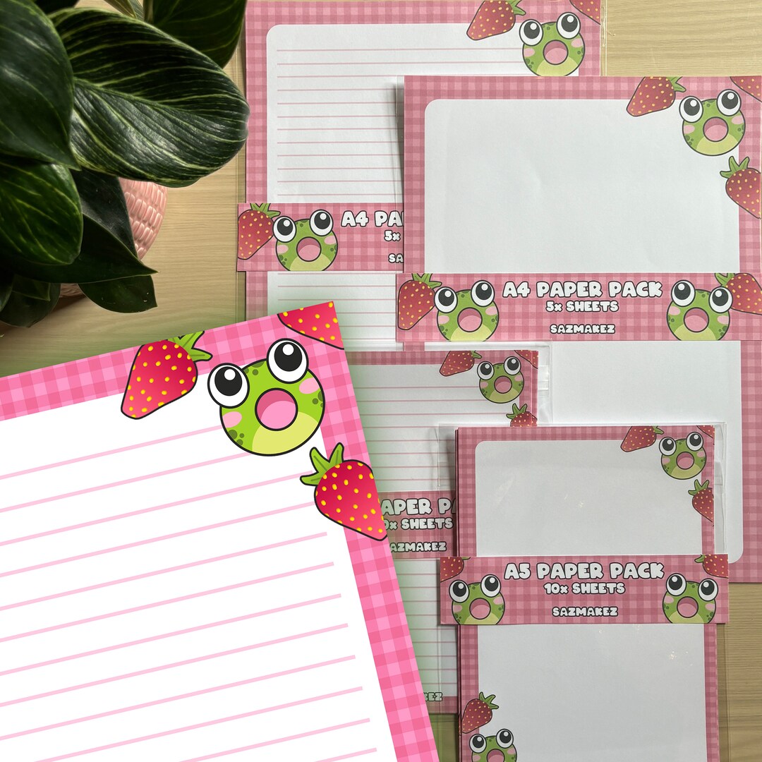 Frog Writing Paper A4-A5, Lined, Blank, Cute Letter Writing Paper ...