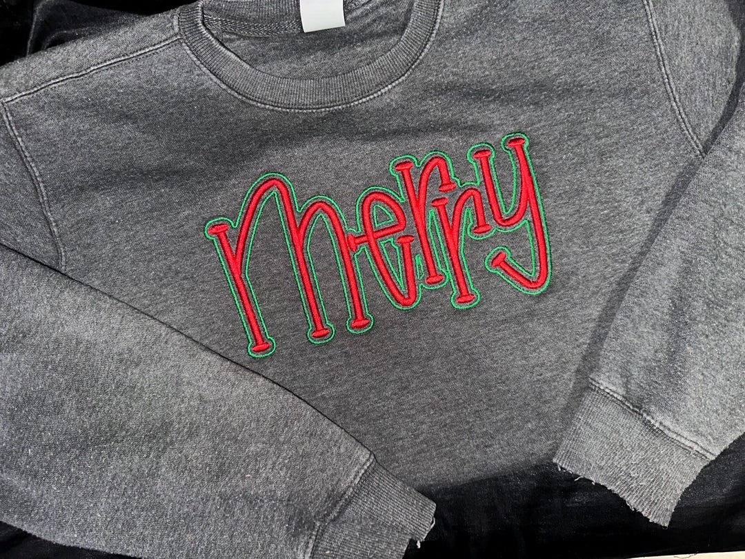 Merry 3D Puff Embroidered Sweatshirt - Etsy