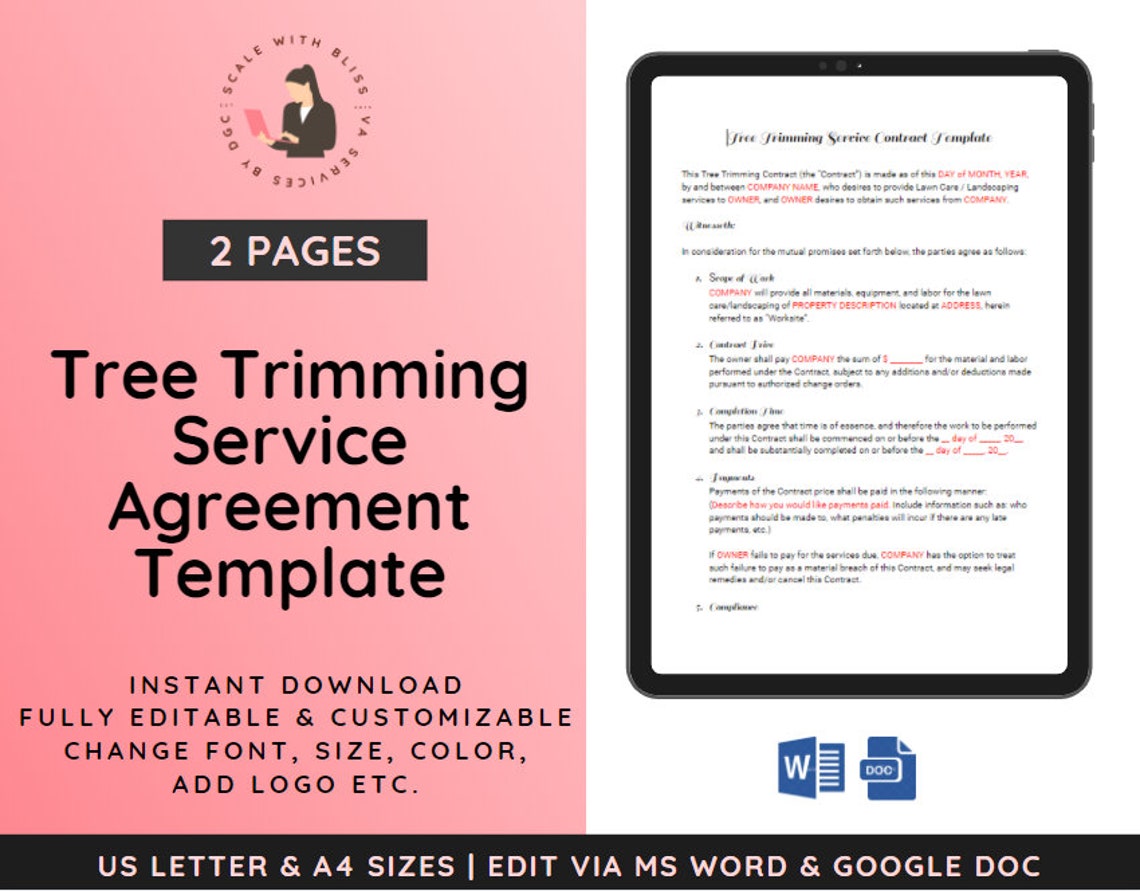 Editable Tree Trimming Contract Template, Tree Removal Agreement ...