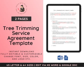 Tree Trimming Contract Template, Tree Removal Contract Agreement, Tree ...