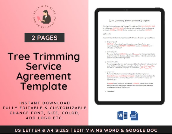 Editable Tree Trimming Contract Template Tree Removal - Etsy