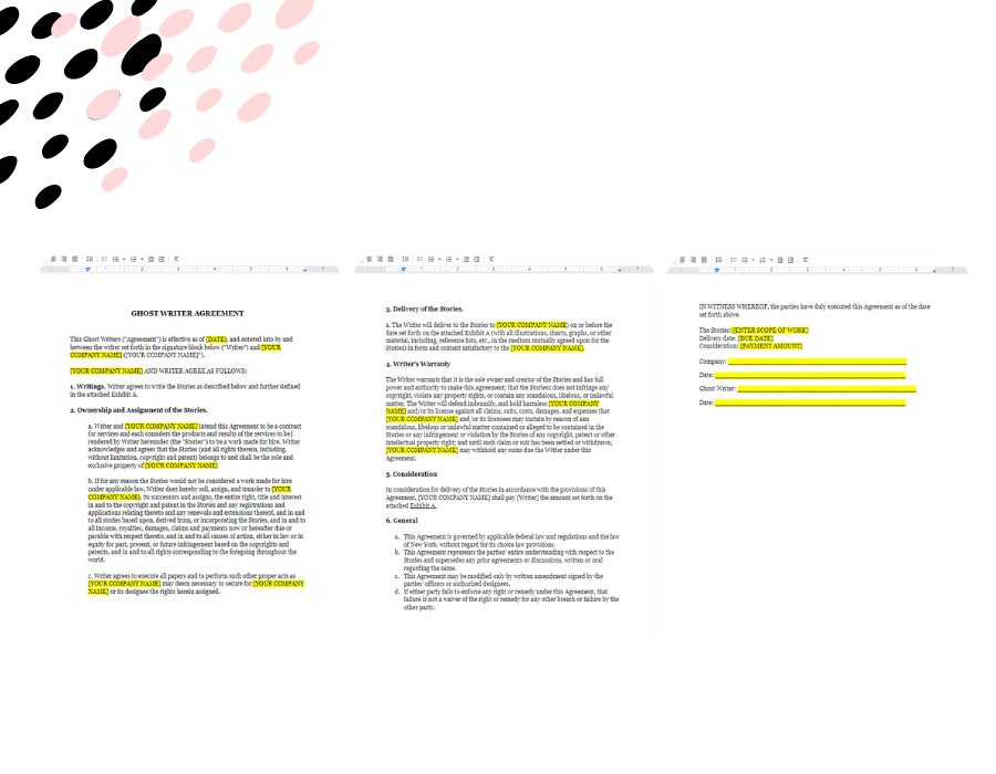 Editable Ghost Writer Contract Writer Contract Editor Agreement Content ...