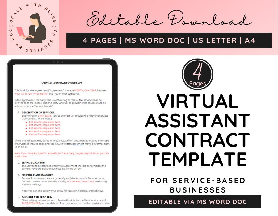 Virtual Assistant Contract Template, Virtual Assistant Service ...