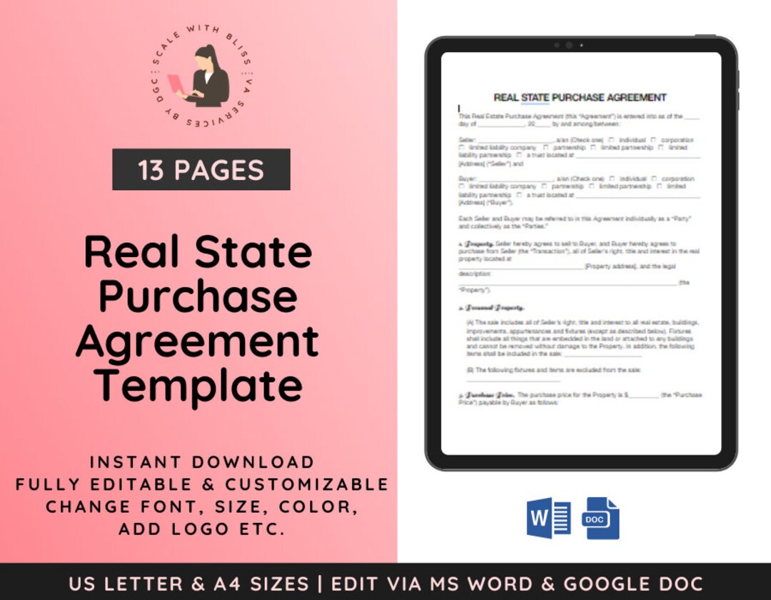 Editable Real State Purchase Agreement Template Real State Purchase ...