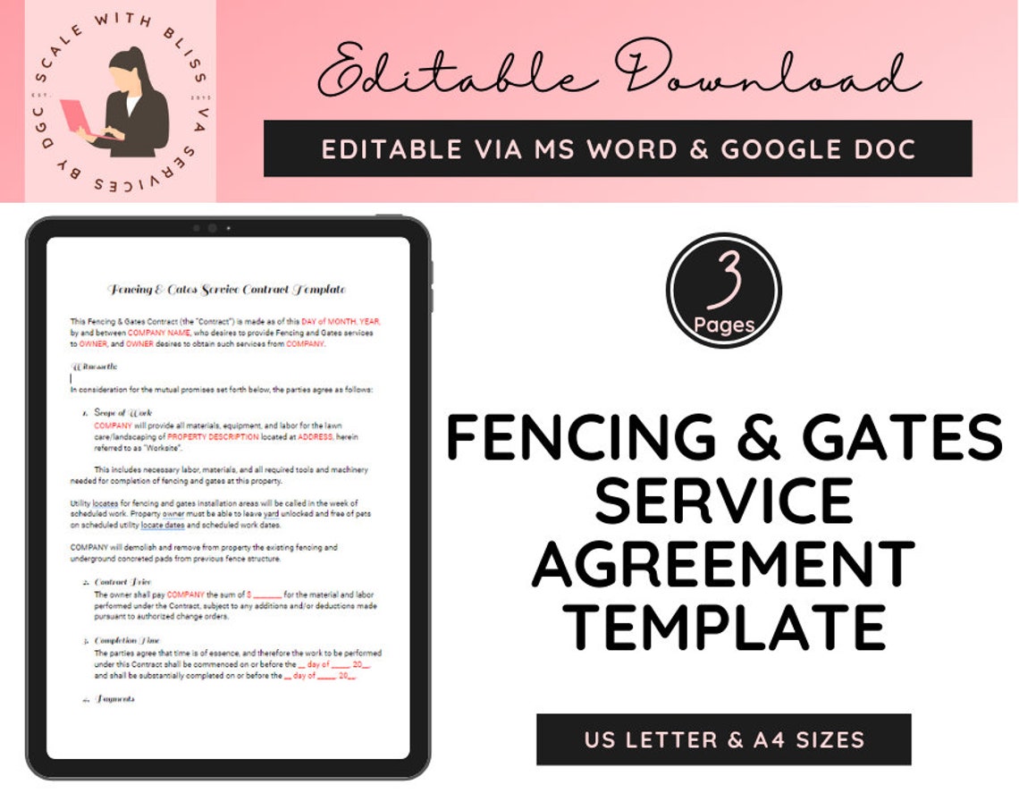 Simple Fencing Contract, Fencing Contract Template, Fencing and Gates ...