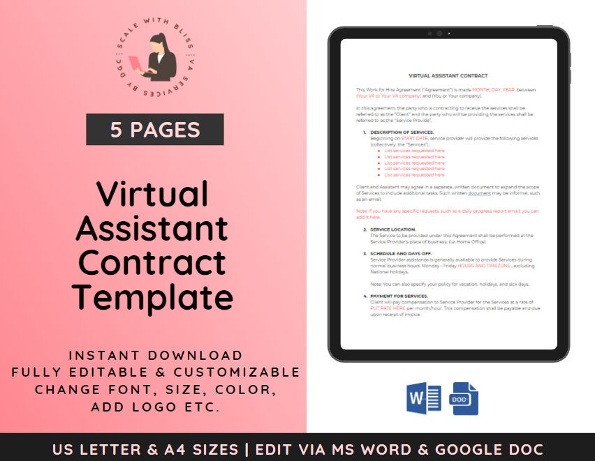 Virtual Assistant Contract Template Personal Assistant Contract ...