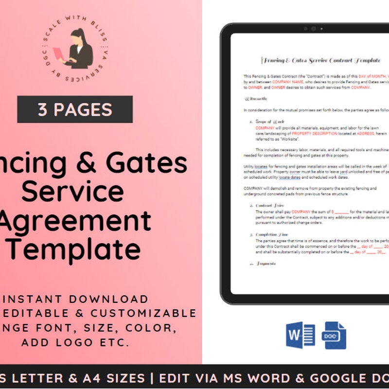 Fencing Contract Template - Etsy