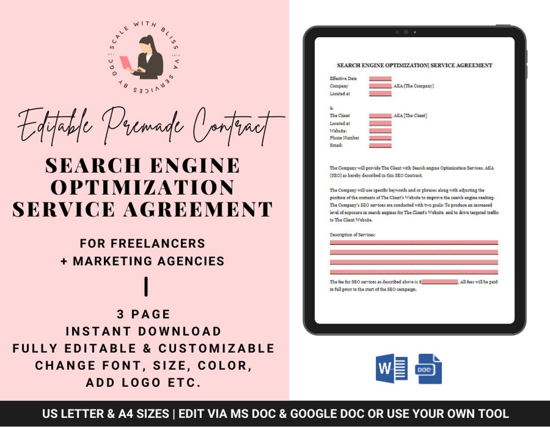 Editable SEO Agreement Search Engine Optimization Contract Template ...