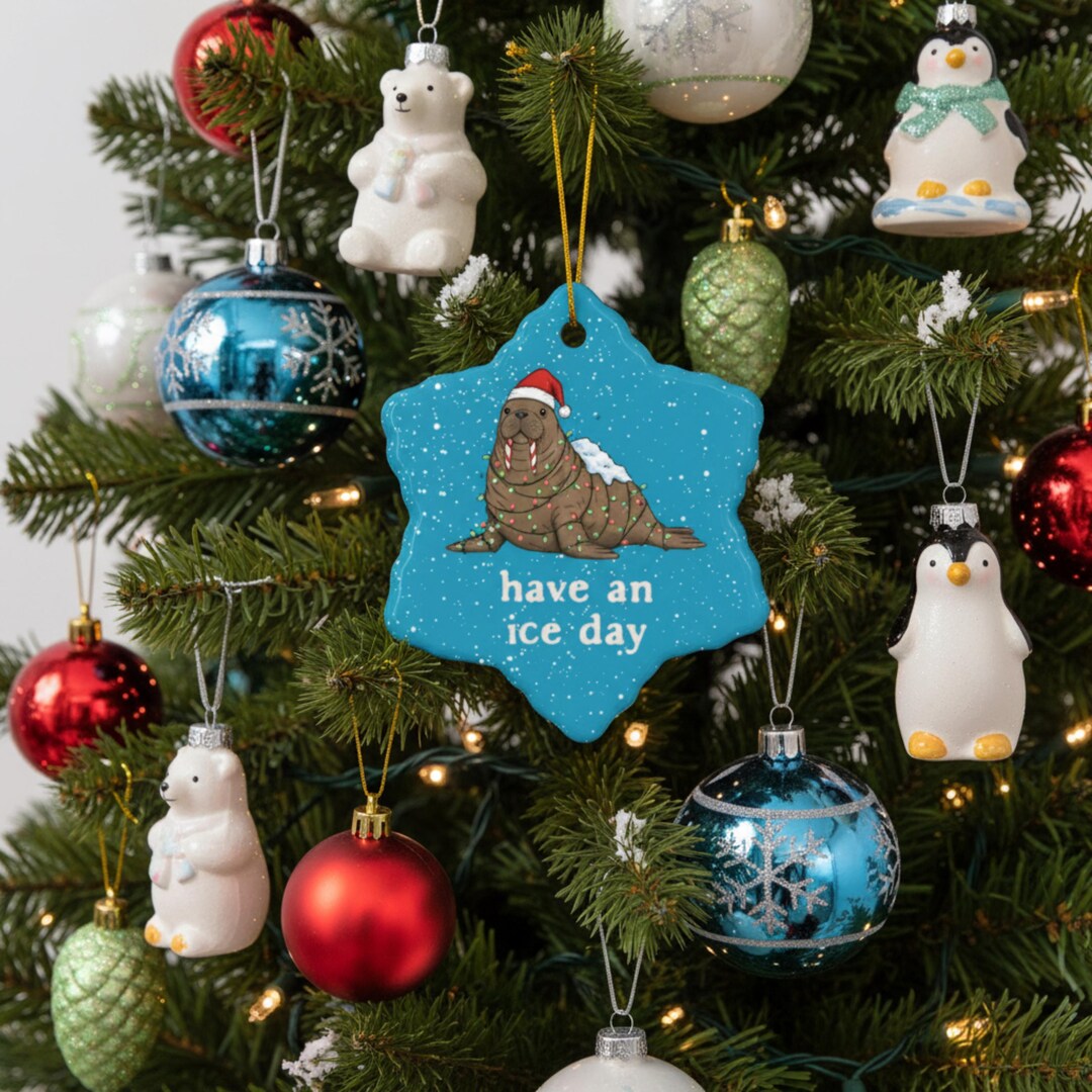 Walrus Christmas Ornament, Have an Ice Day Funny Holiday Ceramic ...