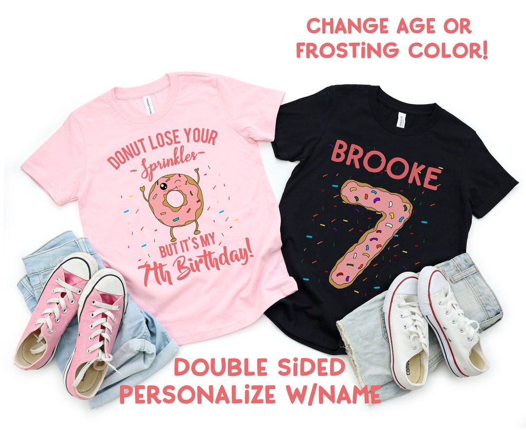 Girls 7th Birthday Funny Donut Shirt - Cute Seventh Birthday Party ...