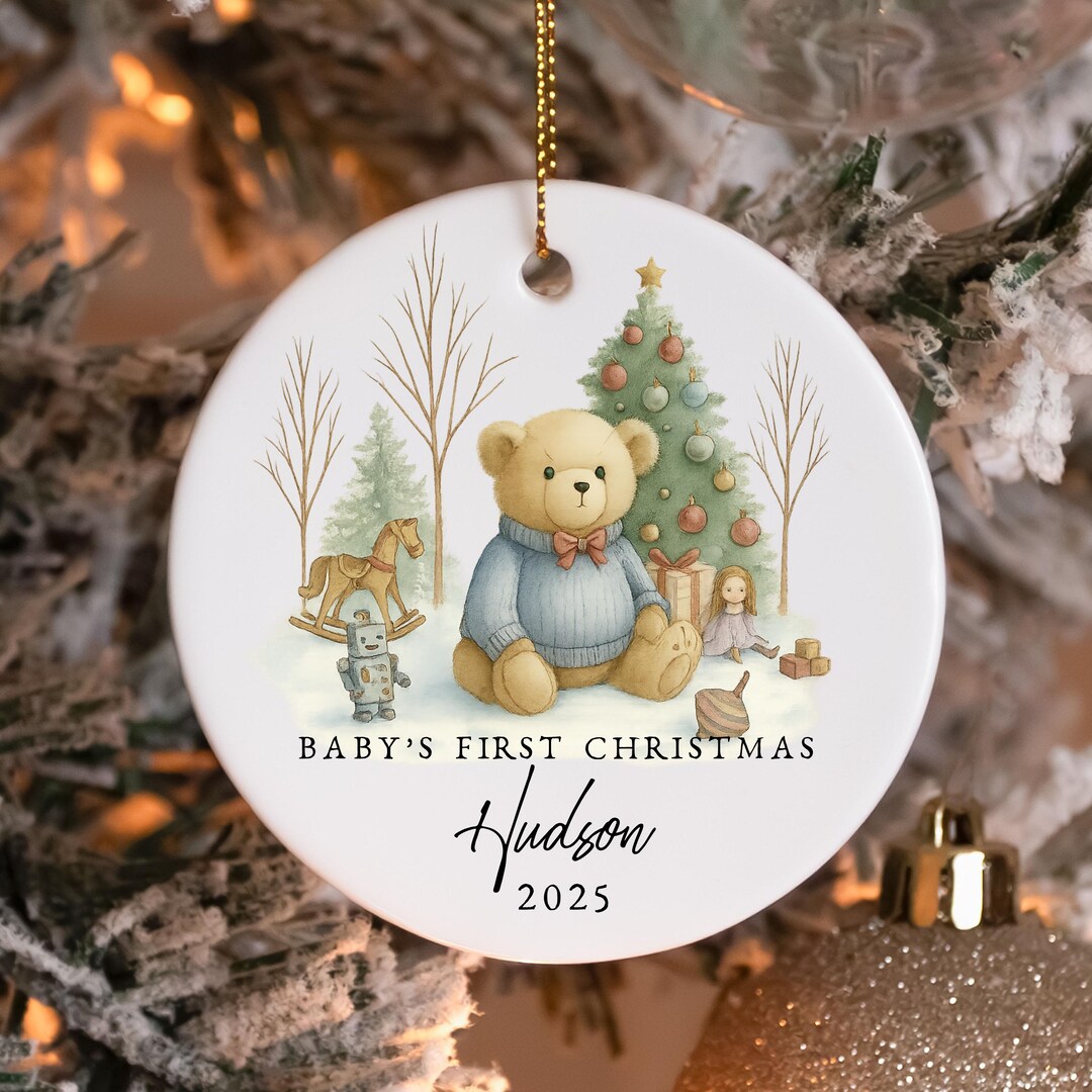 Personalized Teddy Bear First Christmas Ornament - Custom 2025 Holiday ...