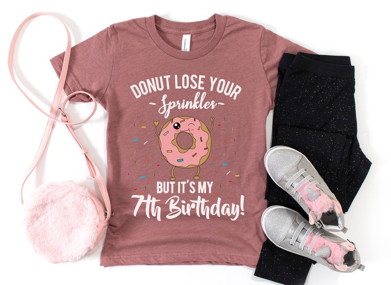 Girls 7th Birthday Funny Donut Shirt - Cute Seventh Birthday Party ...