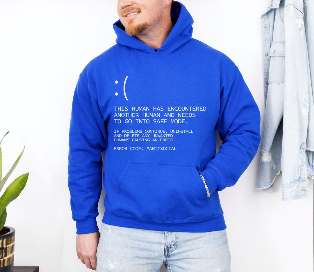 Blue Screen of Death Hoodie - BSOD Introvert Computer Programmer Hooded ...