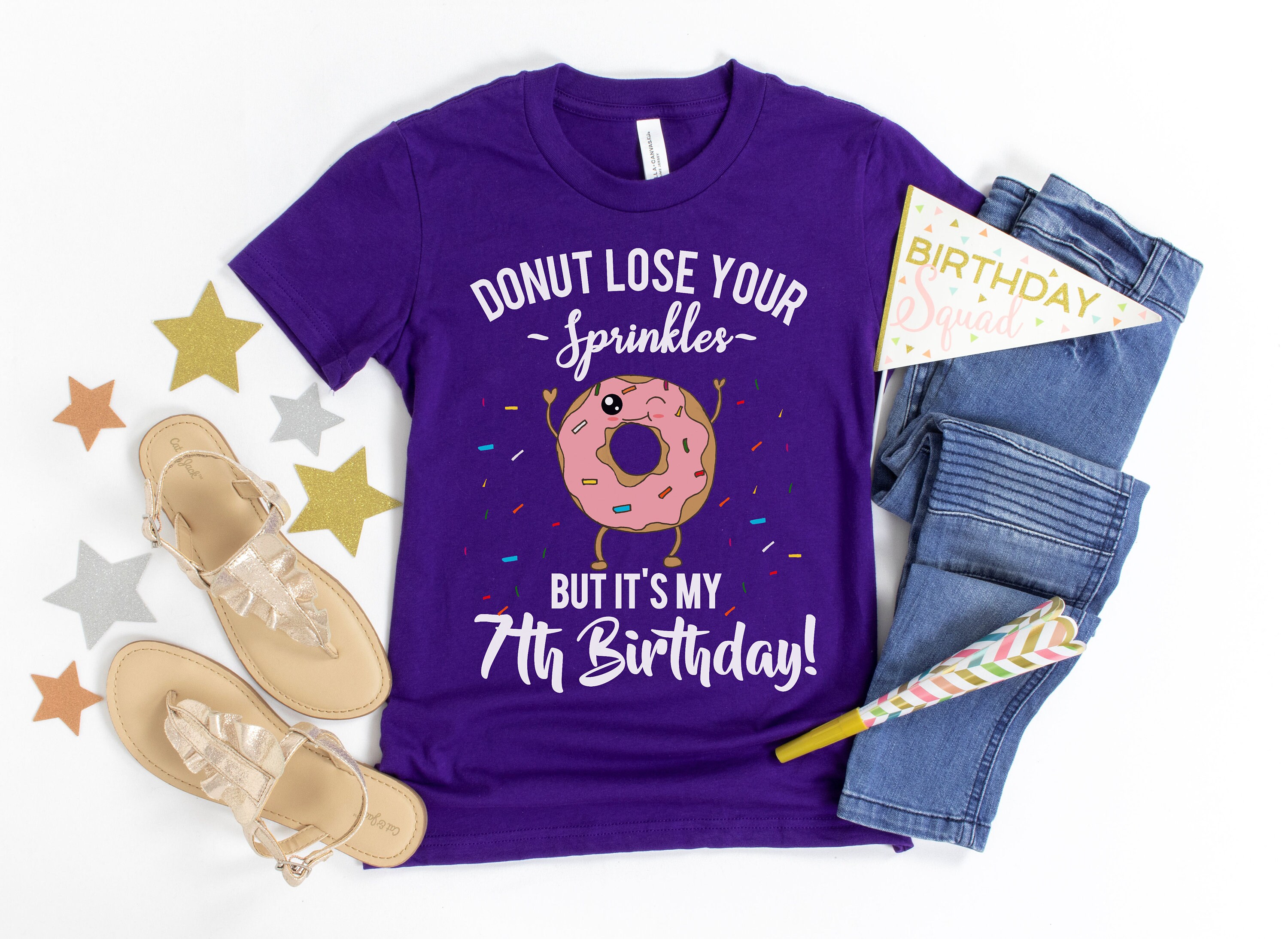 Girls 7th Birthday Funny Donut Shirt - Cute Seventh Birthday Party ...