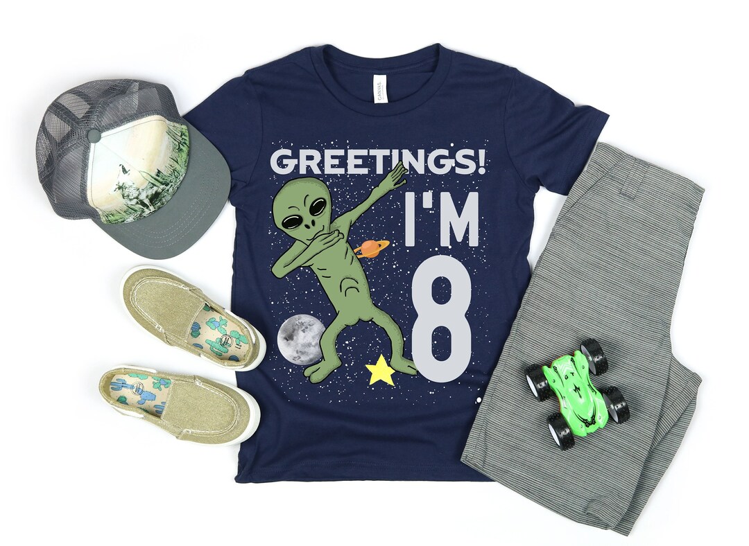 8th Birthday Space Alien Shirt - Alien Theme Birthday Party T-shirt ...