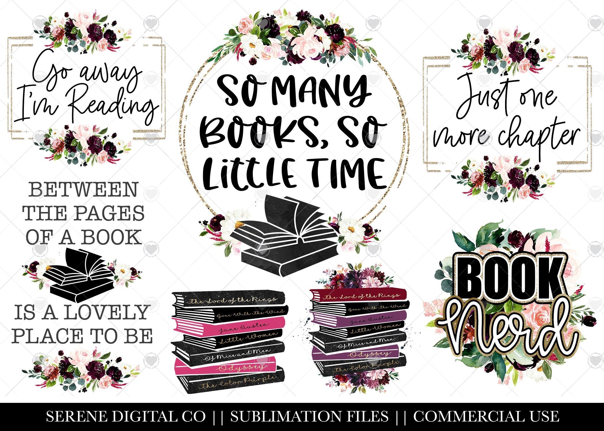 Book Sublimation Files Reading PNG So Many Books So Little | Etsy