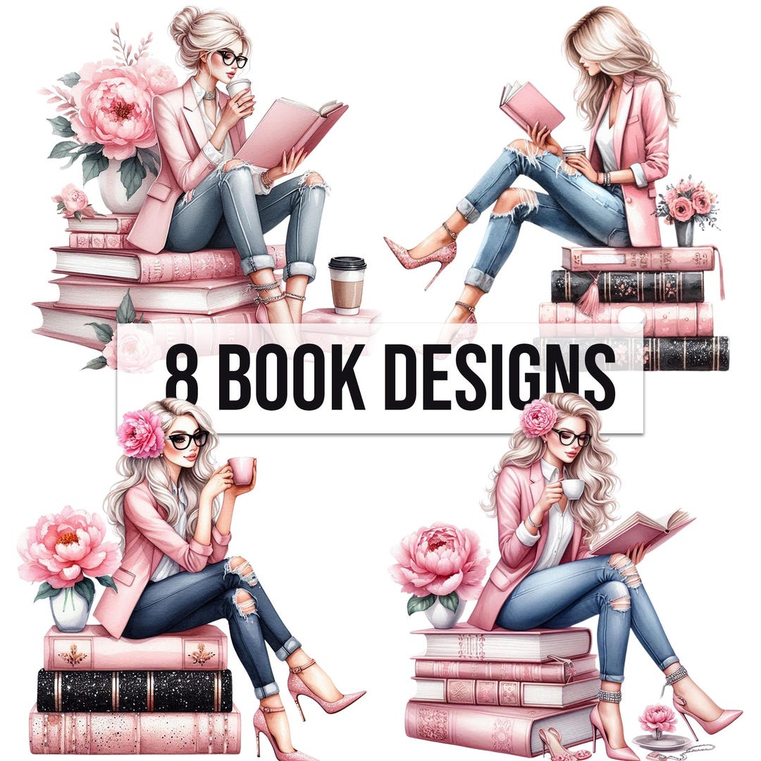 Book Lover Clipart Bundle, Reading Clipart, Watercolor Reading, Floral ...