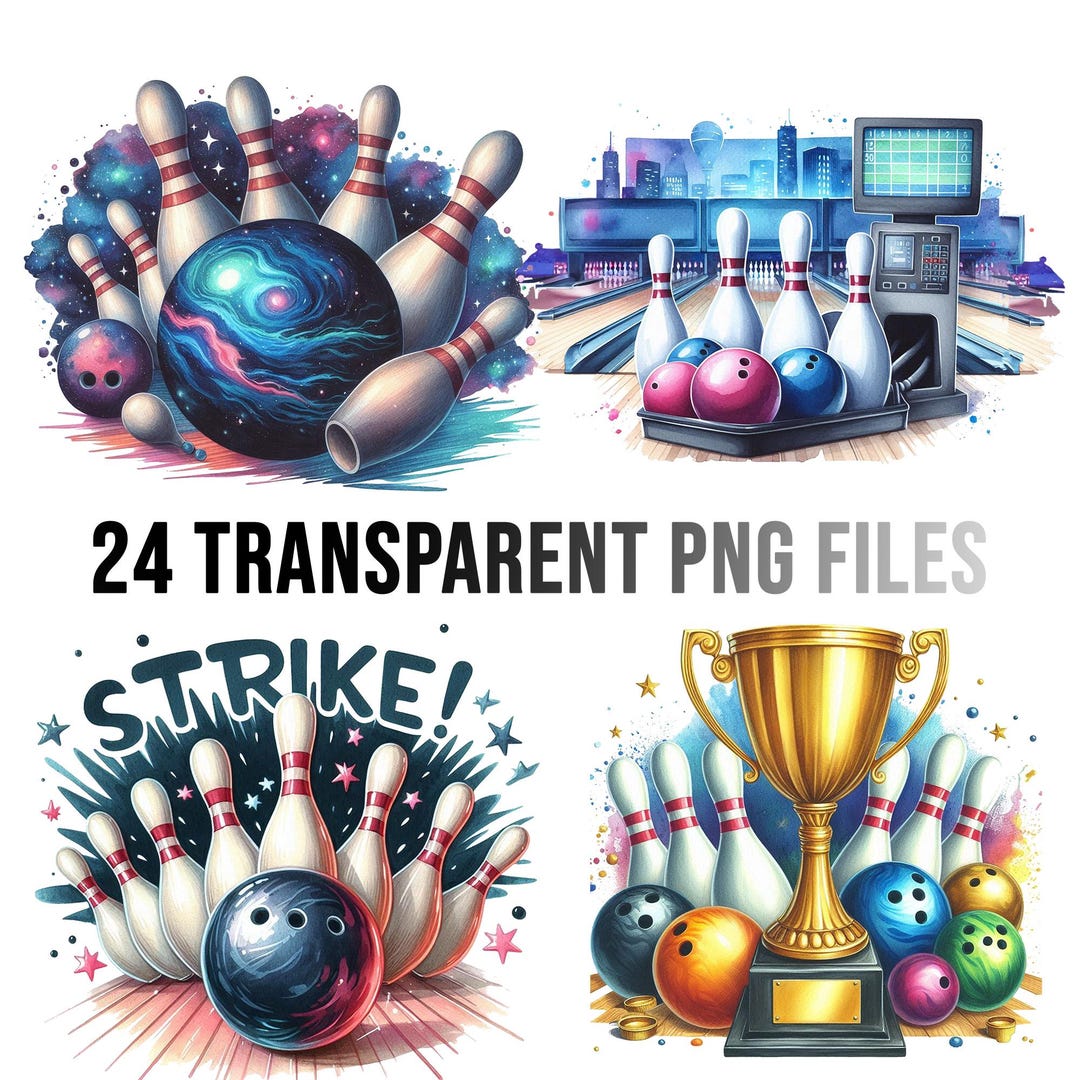 24 PNG, Sport Bowling Clipart Bundle, Bowling Clipart, Watercolor ...