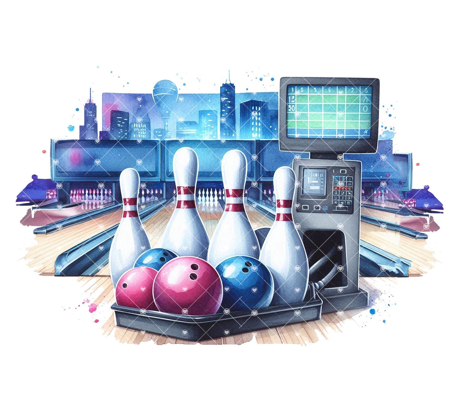 24 PNG, Sport Bowling Clipart Bundle, Bowling Clipart, Watercolor ...