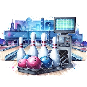 24 PNG, Sport Bowling Clipart Bundle, Bowling Clipart, Watercolor ...