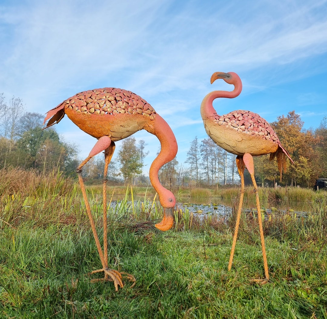 Pair of Flamingos Metal Garden Animals Garden Decoration - Etsy