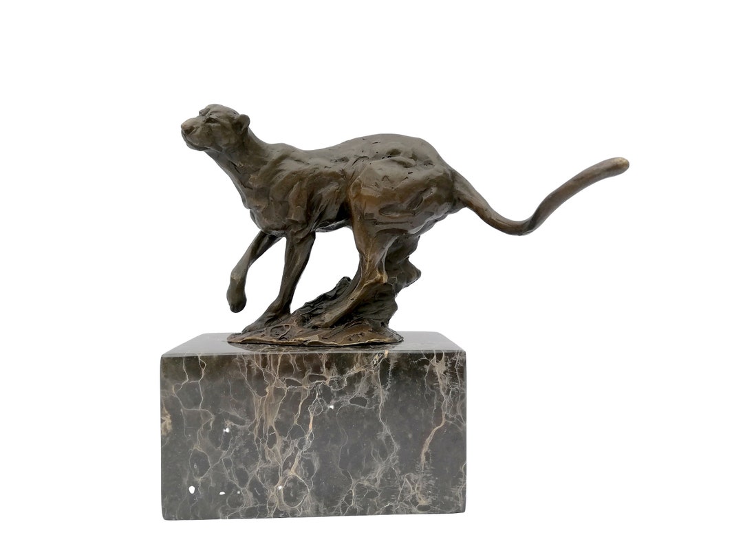 Bronze Leopard Sculpture on a Marble Base - Etsy